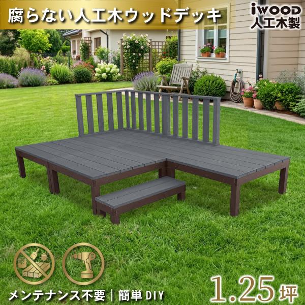 "※オリジナル人工木 iwood は、防腐も防虫も一切不要！10年経っても経年劣化によるパリパリ割れたり、表面がベタベタしたり、白く粉が浮き上がったりもありません！商品寸法(単位：約mm)：幅4500×奥行900×高さ400~440/フェン...