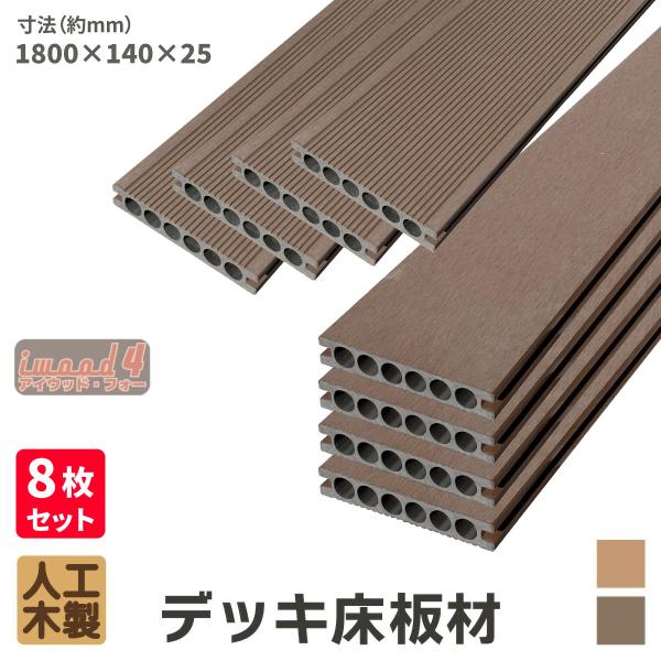 商品寸法(単位：約mm)：　長1800 × 幅140 × 厚25/1枚材質：　アイウッド・フォー人工木重量(約kg)：　　4.6/1枚商品カラー：　 ダークブラウン梱包寸法(単位：約mm)：　(約) 幅165×厚み50×長さ1820梱包数：...