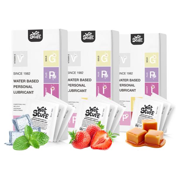 【シートマスク 2枚プレゼント〜先着5名様限定】フルーツ味潤滑 ゼリー 3種類の味のセット 、口にしても大丈夫 潤滑ローション、キャラメル＆ストロベリー潤滑剤＆ミント清涼感潤滑ゼリー 18枚入【3箱セット】◎【舐められる潤滑ローション 】こ...