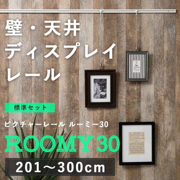 ピクチャーレール 壁 天井 展示 ディスプレイ レール絵画や写真を壁や天井にディスプレイする展示用レール■商品名:クチャーレール　ルーミー　標準セット ルーミー30■カラー:ホワイト/シルバー■レール耐荷重:15kg■付属品:レール2本/フ...