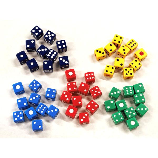 麻雀　ダイス　楽しいカラーサイコロ　赤・緑・青・ネイビー・黄　14mm（50個組）テーブルにあると楽しくなる！※色をお選び下さい。材質は「ユリア樹脂」。1の目は他の目より大きい（赤・緑・青・黄）。※ネイビーのみ1の目は他の目と同じ大きさです...