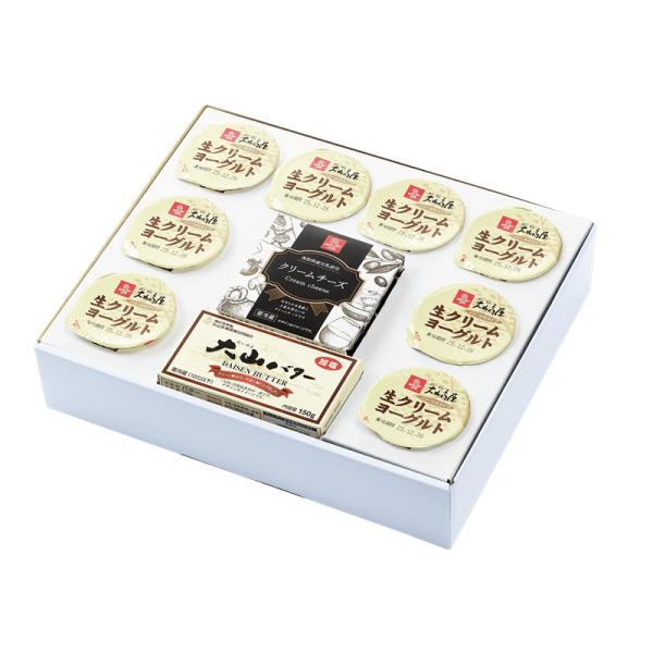 表面にまろやかなクリーム層が分離するのが特徴のなめらかな口溶けの生クリームヨーグルトと、生乳そのままのすっきりとした上品な味わいのバター、なめらかな食感と、ほどよい酸味が特長のクセのないクリームチーズの詰合わせです。内容量：大山高原生クリー...