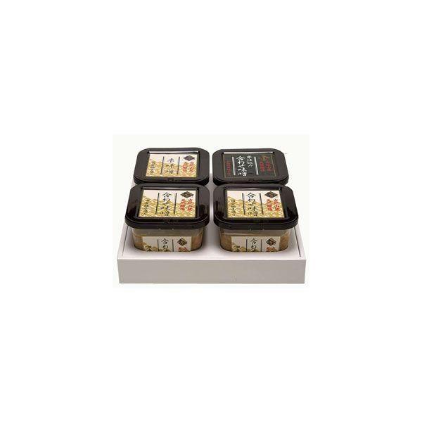 「古処味噌の原田」のギフトセット。「合わせ味噌」「寒仕込み合わせ味噌」「米味噌」の三種の味噌噌汁の詰合せです。