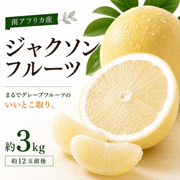 【発売日：2026年08月05日】【商品名】【商品詳細】■商品名：ジャクソンフルーツ■産地：南アフリカ共和国■内容量：約3kg（12玉前後・風袋込み）※果実の大きさにより玉数は前後します。玉のサイズはお選びいただけません。南アフリカの豊かな...