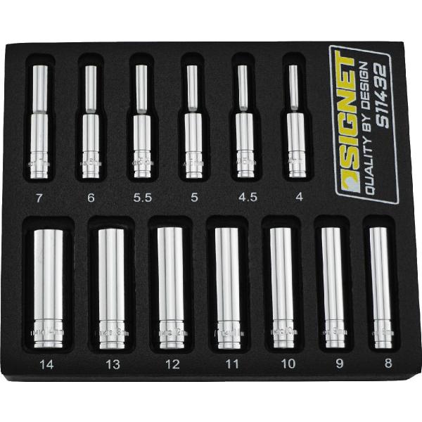 SIGNET (シグネット) 11432 1/4DR 13PC ディープソケットセット DESIGNトレー 品番：11432新品になります。商品コード：000856811432メーカーコード：000856メーカー名：SIGNET(シグネット...