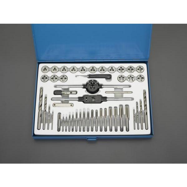 ESCO M 3-M12 タップダイスセット(ドリル付) EA829VX-21新品になります。 材質タップ・ダイス：アロイスチール ドリル：HSSタップサイズ ・メトリック並目・細目：M3×0.5・M3×0.6・M4×0.7・M4×0.75...