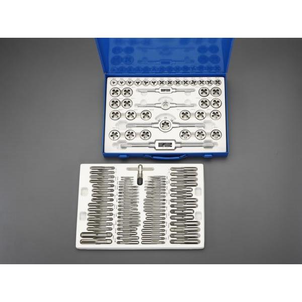 ESCO M 2-M18 タップダイスセット(並目/細目) EA829VX-3新品になります。 材質アロイスチール サイズ(メトリック並目・細目)M2×0.4・M3×0.5・M4×0.7・M5×0.8・M6×1.0・M6×0.75・M7×1...