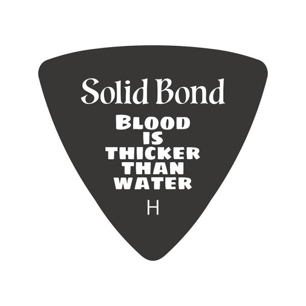 トライアングル・タイプのピックの登場です。PR3 には、Solid Bond のロゴと「血は水より濃い」という意味で人と人との深いつながりを表したBlood is Thicker Than Waterの文字がデザインされています。Shape...