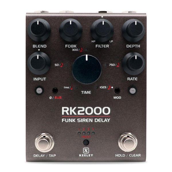 RK2000は、ディレイをルーパーのように扱う「Funk Siren」奏法を実現するペダルです。約1秒のディレイにフレーズを重ね、モジュレーションを加えることで、サイレンのようにうねる独特のサウンドを生み出します。このサウンドは、Phish...