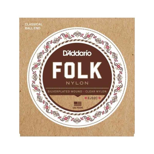 弦の定番 ダダリオ 製 ナイロン弦！世界中のミュージシャンから絶大な支持を受けるダダリオ。D'Addario Folkナイロン弦は高品質なナイロンを使用しています。各弦についているボールエンドはクラシックギターやアコースティックギターに張り...