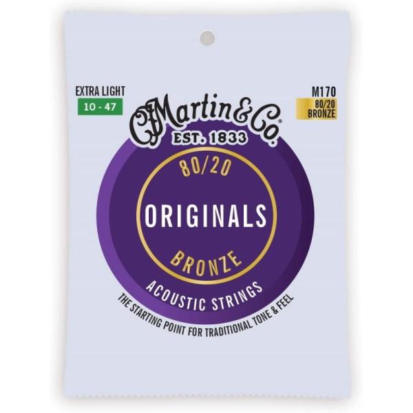 アコースティックギターの王者マーチン！世界のトッププロも使うアコースティックギター弦！80/20 BRONZEで深みのある豊かな低音とクリアで明るい高音。マーティンストリングスの確かなサウンドとクオリティ。大定番商品が満を持しての復活です。...