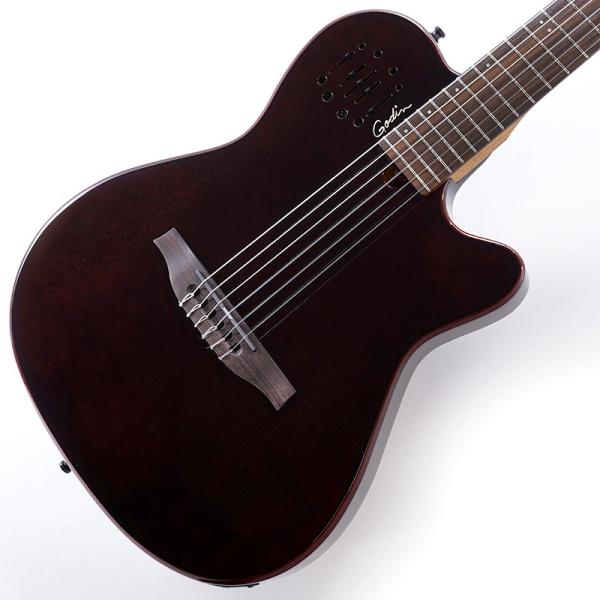 入荷希少！カナダメイドのエレガットでミュージシャン御用達！のゴダンから満を持して登場した新製品！Kanyon Burstカラーが渋い！軽量2.6[Kg]で取り回しの楽なエレキと同じ45mm厚ボディに、単板シダートップ、シルバーリーフメイプル...