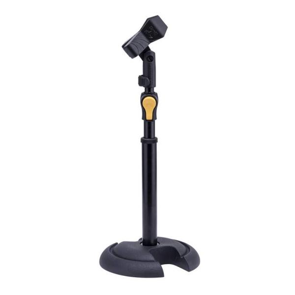 TABLETOP MIC STAND， ROUND BASE！MS100Bは、演卓やアナウンスブースでの使用に最適なテーブルトップタイプのマイク・スタンドです。ボタン一つで簡単に高さ調整が可能。場所を取らない省スペース設計のラウンドベースを...