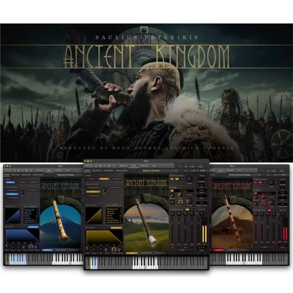 古代の響きから未知の果てまでAncient Kingdomの直感的なユーザーインターフェースは、希少な管楽器の原始的なエッセンスを探求しながら、超越的な音の領域へと誘います。3D楽器モデルと、その起源を表現する没入感のある風景が描かれた鮮や...