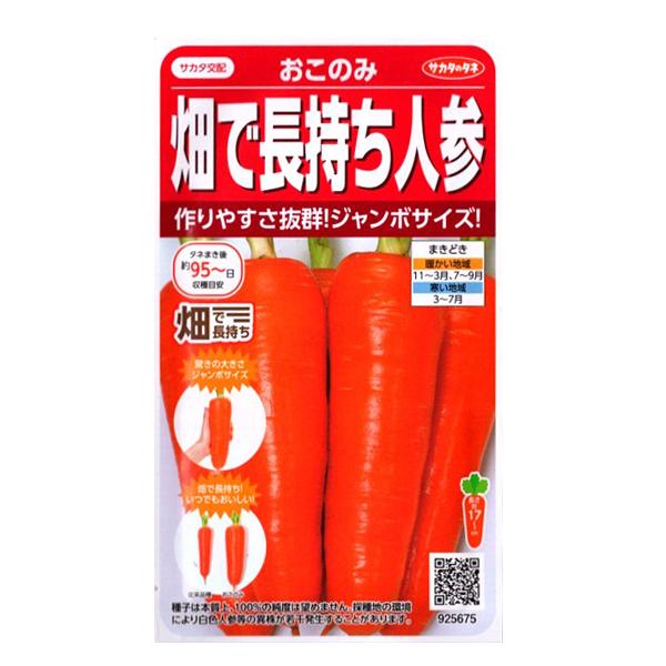 生育旺盛で病気に強いため育てやすく、根の割れが少ないので、大きな人参を収穫することができます。長く畑においておけるので、好きな時においしい人参が食べられます