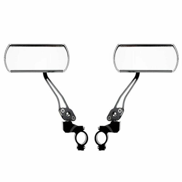 自転車バックミラー 左右セット素材：ガラス鏡サイズ：125mmX45mm(スタンド抜き）重さ：397g特徴：１、頑丈で耐久性があり、噛み込み力が強く、固定後の脱落しにくいアルミ合金製の取付台を使用２、軽量で鏡の鮮明度が高く、視野が広い。安全...