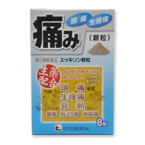 スッキリン顆粒　【第(2)類医薬品】肩こり痛、神経痛、頭痛、生理痛、発熱などに飲みやすい顆粒の解熱鎮痛剤　肩こり痛、神経痛、頭痛、生理痛、発熱などに効果があります。従来から鎮痛・解熱剤として広く用いられている洋薬に加え、鎮痛・解熱剤として中...