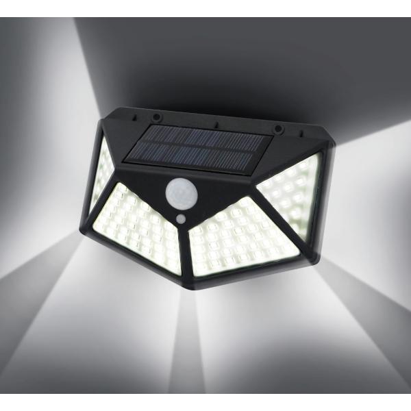 ソーラー人感センサーライト 100LED【電気代0円】100LEDの明るさ！ソーラー人感センサーライトで防犯対策・ソーラー充電で電気代０円！！・人感センサーで防犯対策に！・LEDライト100球で周囲を明るく照らす！ガレージや倉庫に明かりとり...