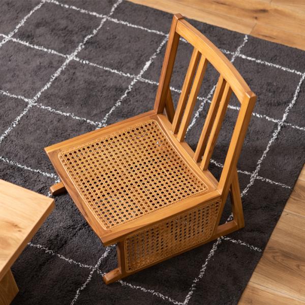 商品仕様／規格商品名フロアチェアサイズ(cm寸法)幅：42×奥行：49×高さ：56(座面高さ：21)材質天然木(チーク) ラッカー塗装 ラタン特徴●ラタンの編み模様と天然木の木目が美しいフロアチェアシリーズ。●空間に合わせて選べる3タイプを...