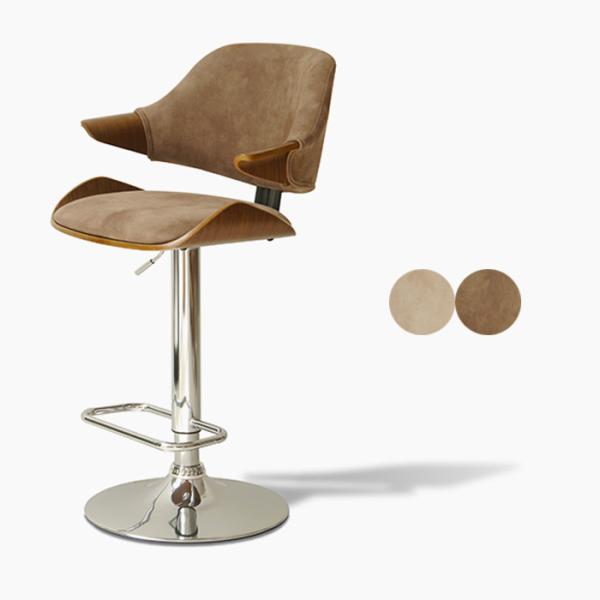 【商品名】ハイチェア【サイズ 単位：cm】幅：56×奥行：51×高さ：90〜112(座面高さ：64〜84)【材質】張り生地 : PU脚部 : スチール/クロムメッキ 【特徴】成型合板をベースに革風生地を張り込んだ高級感のあるハイチェア 【備...