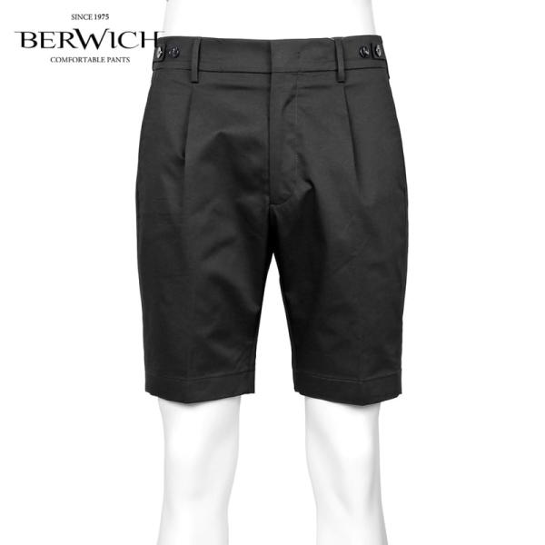 ベルウィッチ BERWICH ／【国内正規品】／ 26SS コットンストレッチツイルシャーリング1プリーツショーツ「BERTO_J SHORT」（BLACK／ブラック）【ラッピング対応】／ ベルト 春夏 メンズ イタリア ショートパンツ ベ...