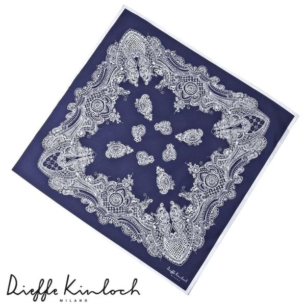 ディエッフェ キンロック Dieffe Kinloch ／ コットンポプリンプリントハンカチーフ「MARRAKECH／HENNE WHITE」（ネイビー×ホワイト）【ネコポス対応 ／ 12点まで同梱可】【ラッピング対応】／ ハンカチ メンズ...