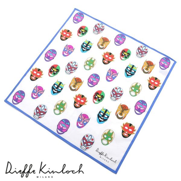 ディエッフェ キンロック Dieffe Kinloch ／ コットンポプリンプリントハンカチーフ「MEXICO／LUCHA LIBRE」（ホワイト基調）【ネコポス対応 ／ 12点まで同梱可】【ラッピング対応】／ ハンカチ メンズ ギフト プ...