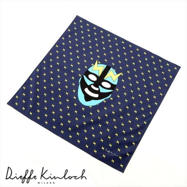 ディエッフェ キンロック Dieffe Kinloch ／ コットンポプリンプリントハンカチーフ「MEXICO／LUCHA LIBRE LIGHTNING」（ネイビー基調）【ネコポス対応 ／ 12点まで同梱可】【ラッピング対応】／ メンズ ...