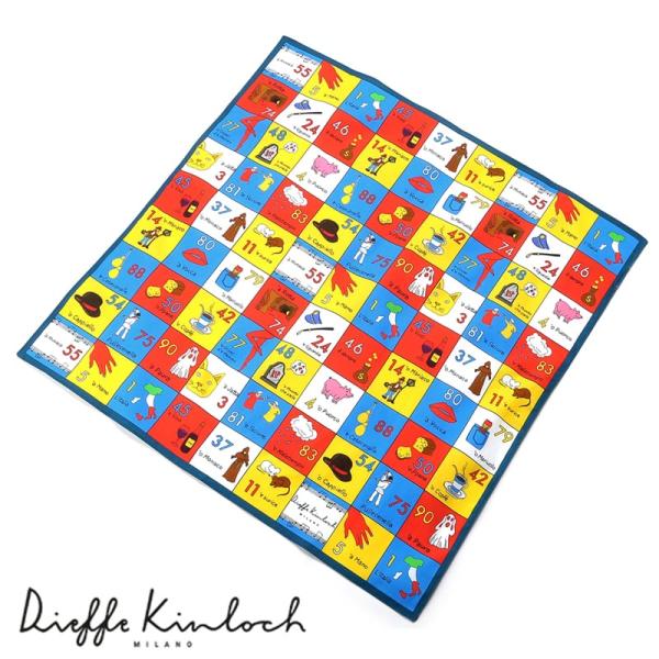 ディエッフェ キンロック Dieffe Kinloch ／ コットンポプリンプリントハンカチーフ「NAPOLI／SMORFIA SMALL」（マルチカラー）【ネコポス対応 ／ 12点まで同梱可】【ラッピング対応】／ ハンカチ メンズ ギフト...