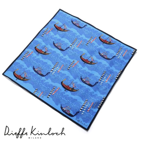 ディエッフェ キンロック Dieffe Kinloch ／ コットンポプリンプリントハンカチーフ「VENICE／VENETIAN CANALS」（スカイブルー基調）【ネコポス対応 ／ 12点まで同梱可】【ラッピング対応】／ ハンカチ メンズ...