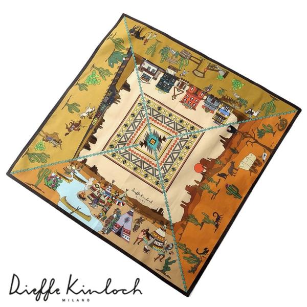 ディエッフェ キンロック Dieffe Kinloch ／ コットンポプリンプリントハンカチーフ「LAS VEGAS／FAR WEST」（ベージュ基調）【ネコポス対応 ／ 12点まで同梱可】【ラッピング対応】／ ハンカチ メンズ ギフト プ...
