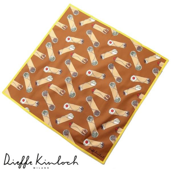 ディエッフェ キンロック Dieffe Kinloch ／ コットンポプリンプリントハンカチーフ「SICILY／CANNOLI」（ブラウン基調）【ネコポス対応 ／ 12点まで同梱可】【ラッピング対応】／ メンズ ギフト プレゼント イタリア...