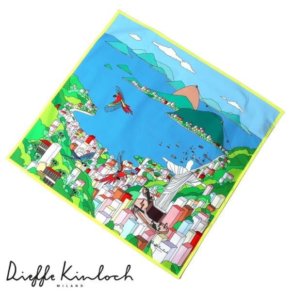 ディエッフェ キンロック Dieffe Kinloch ／ コットンポプリンプリントハンカチーフ「BRASIL／FLYING OVER RIO」（オーシャンブルー基調）【ネコポス対応 ／ 12点まで同梱可】【ラッピング対応】／ ハンカチ ギ...