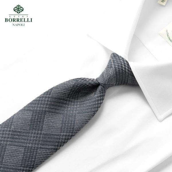 ルイジボレッリ ルイジボレリ LUIGI BORRELLI ／ 25-26AW ウールシルクジャカードグレンチェックネクタイ「450715」（グレー）【ネコポス対応 ／ 1点のみ・同梱不可】【ラッピング対応】／ ブランド ビジネス 秋冬 イ...