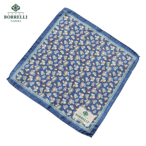 ルイジボレッリ ルイジボレリ LUIGI BORRELLI ／ 26SS シルクサテンプリントペイズリー小紋柄ポケットチーフ「PO1003」（ネイビー基調）【ネコポス対応 ／ 12点まで同梱可】【ラッピング対応】／ イタリア ハンドメイド ...