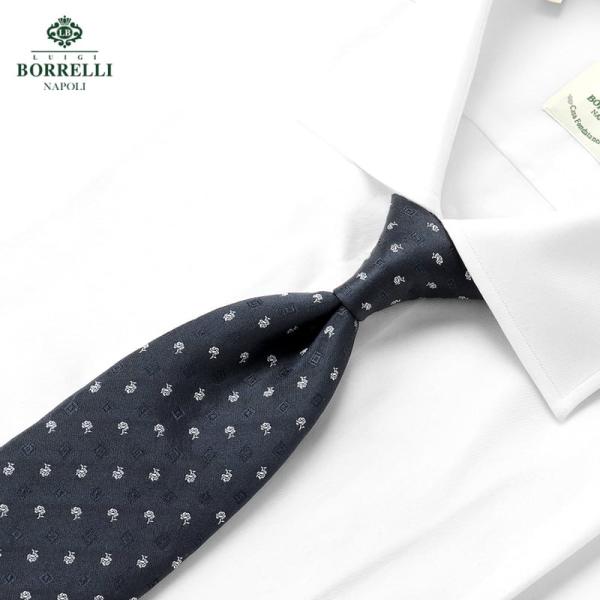 ルイジボレッリ ルイジボレリ LUIGI BORRELLI ／ 26SS シルクジャカード花柄小紋柄ネクタイ「621052」（ネイビー×サックスブルー）【ネコポス対応 ／ 1点のみ・同梱不可】【ラッピング対応】／ ブランド ビジネス オール...