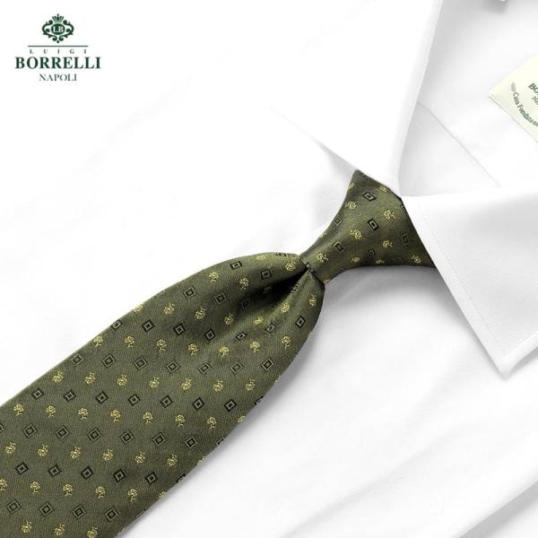 ルイジボレッリ ルイジボレリ LUIGI BORRELLI ／ 26SS シルクジャカード花柄小紋柄ネクタイ「621052」（オリーブ×イエロー）【ネコポス対応 ／ 1点のみ・同梱不可】【ラッピング対応】／ ブランド ビジネス オールシーズ...