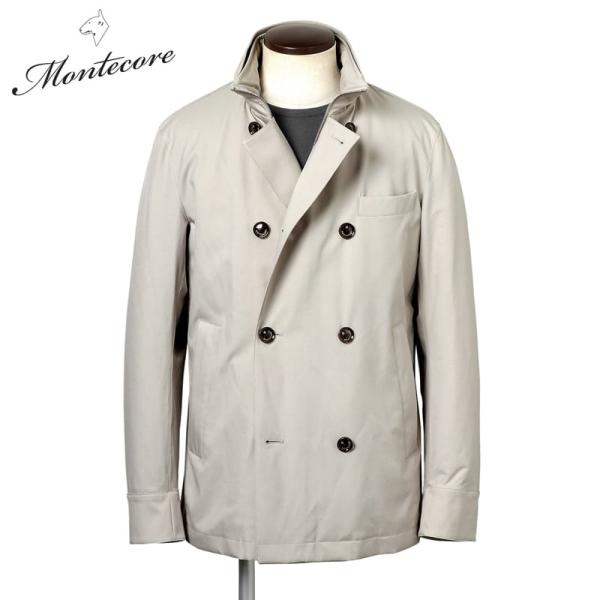 モンテコーレ MONTECORE ／【国内正規品】／ 撥水ナイロンストレッチツイル立ち襟ダブルブレストジャケット（アイスベージュ）【ハンガー便選択OK】／ 3シーズン メンズ イタリア アウター 干場氏モデル ウールジャージー裏地 mtc2...