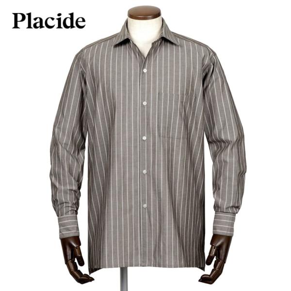 プラシーデ Placide ／ 【国内正規品】 ／ 当店別注コットンシャンブレーストライプワイドカラーシャツ「NEW STANDARD EX」（ブラウン×オレンジ×ホワイト）【ラッピング対応】／ オールシーズン メンズ フランス フレンチ ...