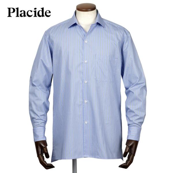 プラシーデ Placide ／ 【国内正規品】 ／ 当店別注コットンツイルストライプワイドカラーシャツ「NEW STANDARD EX」（サックスブルー×ホワイト×ネイビー）【ラッピング対応】／ オールシーズン メンズ フランス フレンチ ...