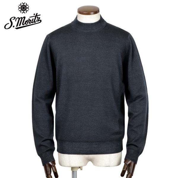 サンモリッツ S.Moritz ／ 25-26AW 製品染めメリノウール12ゲージモックネックニット「LU1ML WM12RV」（ネイビー）【ラッピング対応】／ フィリッポデローレンティス 秋冬 メンズ イタリア ウォッシャブルウール sm...