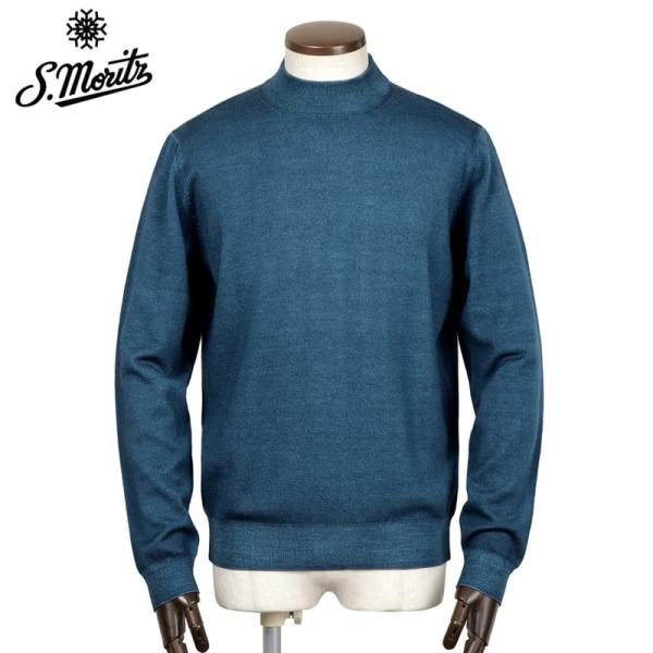 サンモリッツ S.Moritz ／ 25-26AW 製品染めメリノウール12ゲージモックネックニット「LU1ML WM12RV」（ペトロリオ）【ラッピング対応】／ フィリッポデローレンティス 秋冬 メンズ イタリア ウォッシャブルウール s...