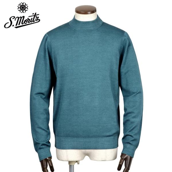 サンモリッツ S.Moritz ／ 25-26AW 製品染めメリノウール12ゲージモックネックニット「LU1ML WM12RV」（セルリアンブルー）【ラッピング対応】／ フィリッポデローレンティス 秋冬 メンズ イタリア ウォッシャブルウー...