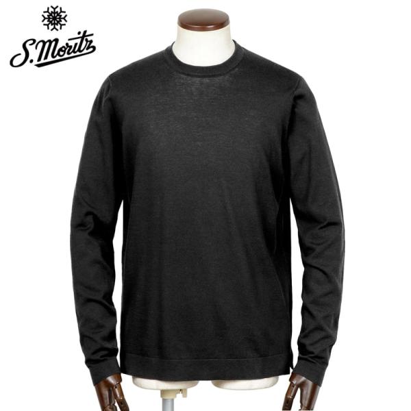 サンモリッツ S.Moritz ／ 26SS ドライコットン14ゲージTシャツ型長袖クルーネックニット「TS0ML CR14R」（ブラック）【ラッピング対応】／ フィリッポデローレンティス 春夏 メンズ イタリア 長袖ニット アイスコットン...