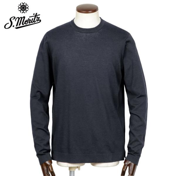 サンモリッツ S.Moritz ／ 26SS ドライコットン14ゲージTシャツ型長袖クルーネックニット「TS0ML CR14R」（ネイビー）【ラッピング対応】／ フィリッポデローレンティス 春夏 メンズ イタリア 長袖ニット アイスコットン...