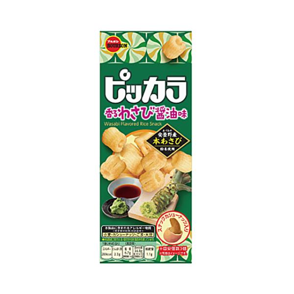 【発売日：2026年04月15日】安曇野産本わさび粉末使用サクサク食感のライススナックをツンと爽やかなわさび醤油味に仕上げました。辛さの中にもコクが感じられるあとひくおいしさです。 人気のスナックカシューナッツをミックスしています。