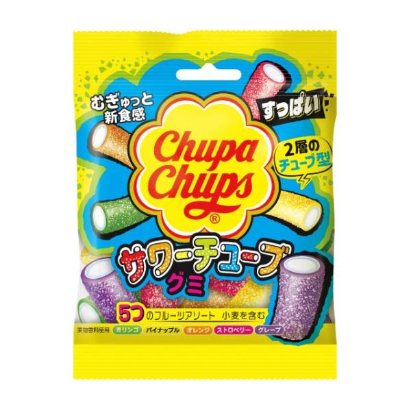 【発売日：2026年03月31日】2層のチューブ型でむぎゅっと新食感表面の酸っぱいパウダーと５種類のフルーツ味 2層のチューブ型でむぎゅっと新食感 一口サイズ
