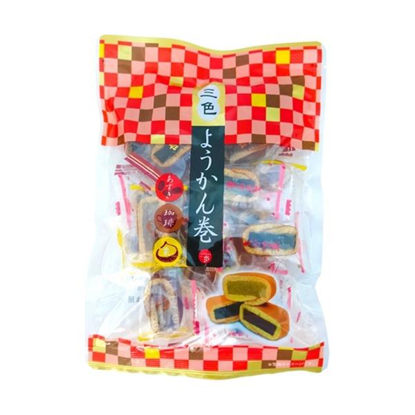 おぐらようかん、栗ようかん、抹茶ようかんをカステラ生地で巻き上げました<br />