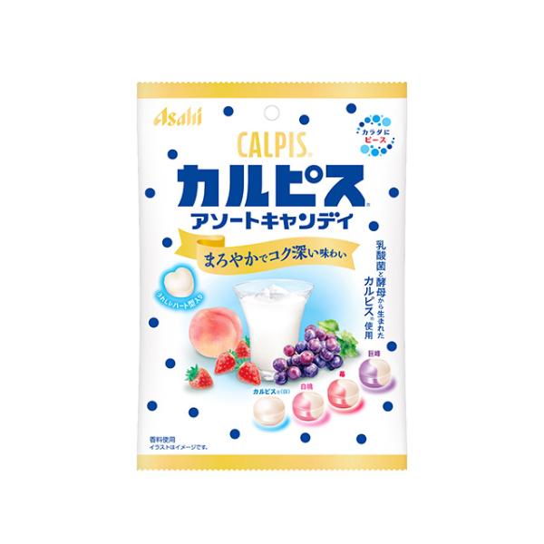 【発売日：2026年03月24日】まろやかでコク深い味わい。乳酸菌と酵母から生まれたカルピス使用。定番のカルピス（白）と、白桃、苺、巨峰の４種アソート。ランダムでハート型のキャンディ入り。