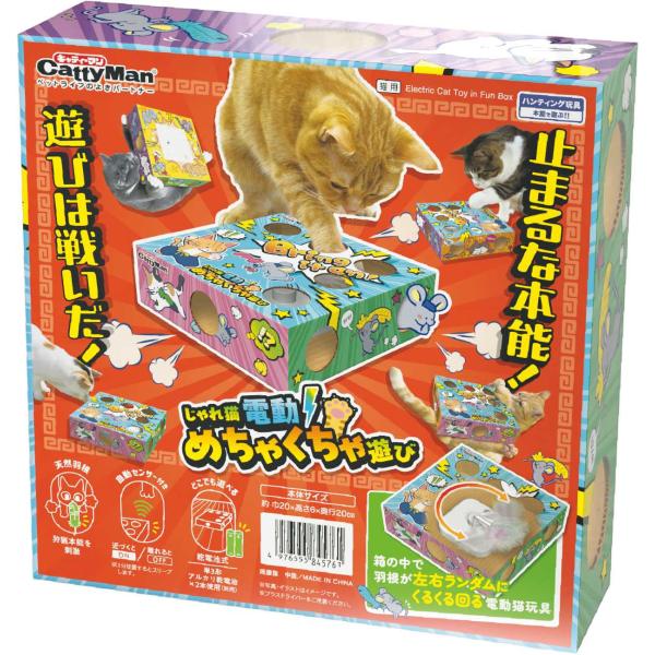 各面に複数の穴が開いた箱の中で、鳥の羽根が右回り・左回りをランダムに繰り返すおもちゃ